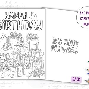 Printable Coloring Birthday Card, DIY Card for Kids, Black and White ...
