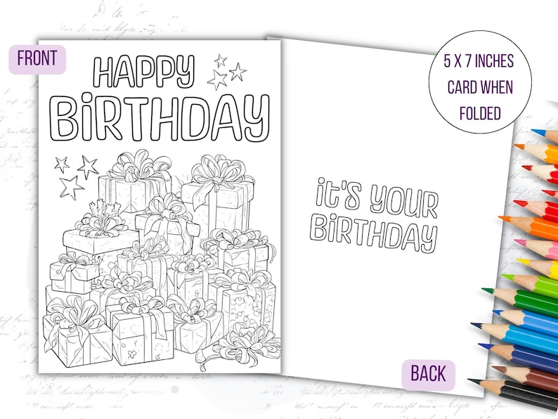 Printable Coloring Birthday Card, DIY Card for Kids, Black and White ...