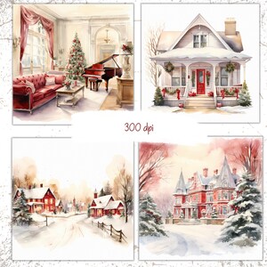 Downloadable Watercolor Christmas Background, Cozy Winter Scenery ...