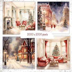 Downloadable Watercolor Christmas Background, Cozy Winter Scenery ...