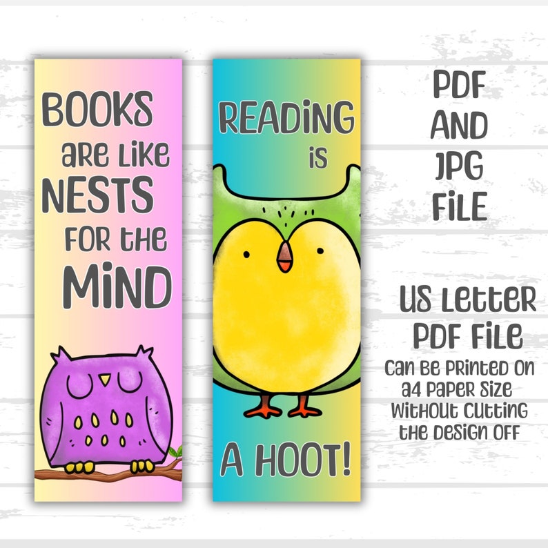 Printable Bookmarks for Kids, Digital Owl Bookmark Set, Download Gift ...