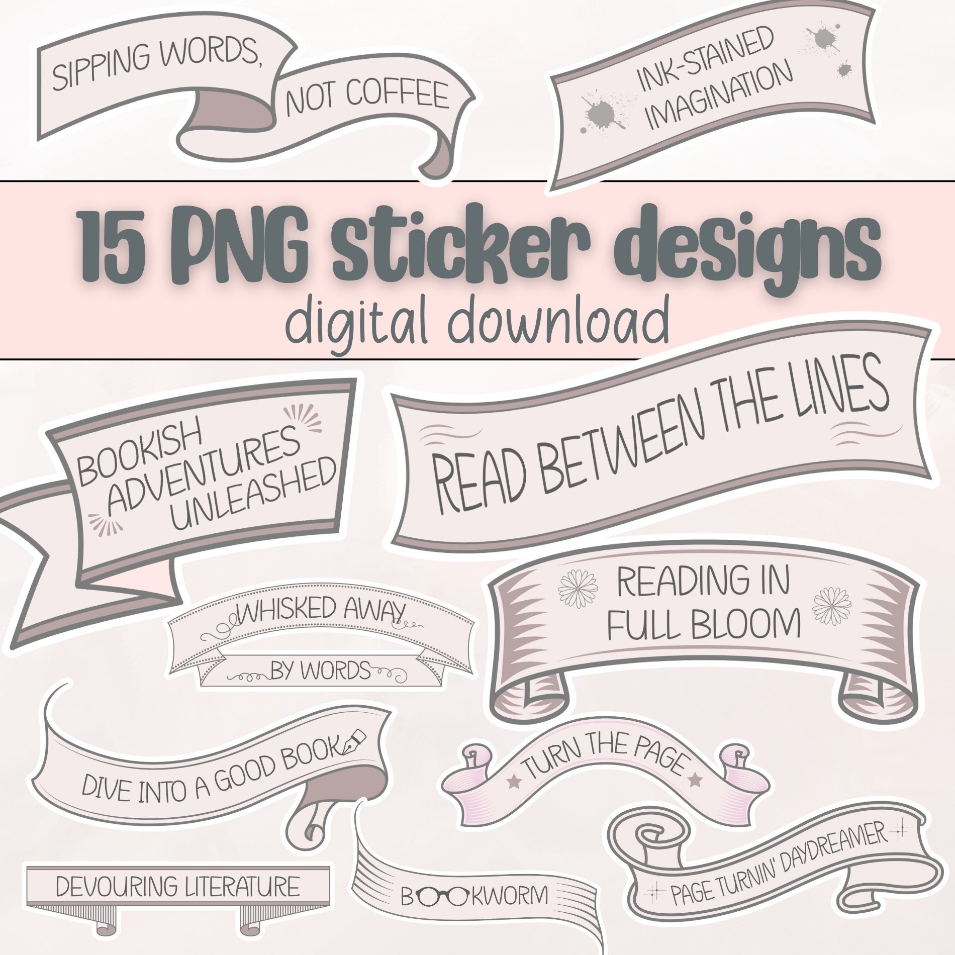 Bookish Banner PNG Stickers, Digital Reading Planner Quotes, Books ...