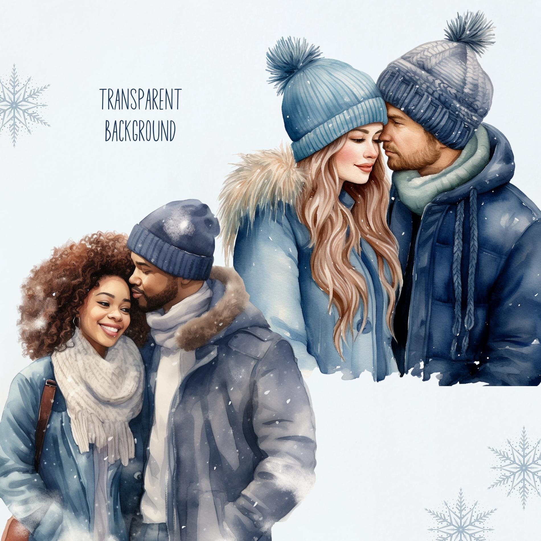 Watercolor Winter Couple Clipart, Lovers Png, Love People Bundle ...