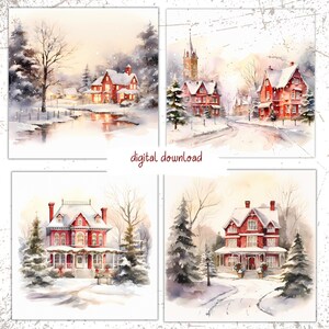 Downloadable Watercolor Christmas Background, Cozy Winter Scenery ...