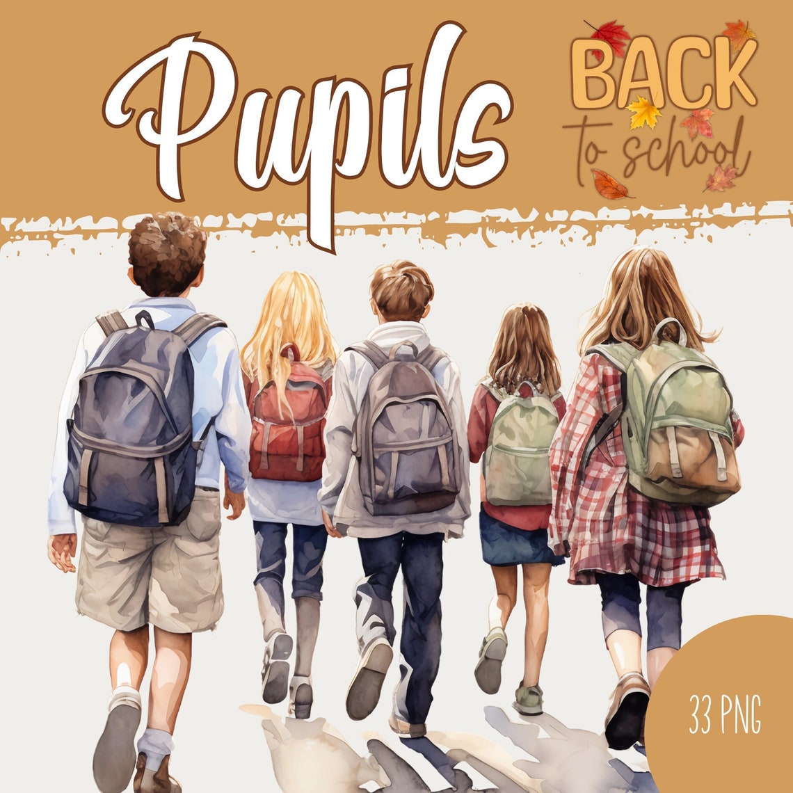 Back to School Clipart, Students Png Bundle, Watercolor Fall Classroom ...