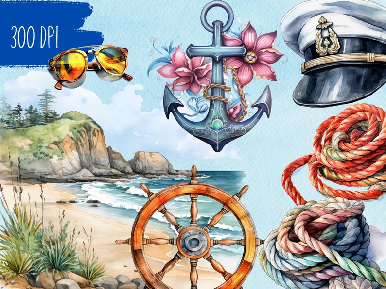 Summer Vacation Clipart Bundle, Sailing Clip Art, Marine Holiday Trip ...