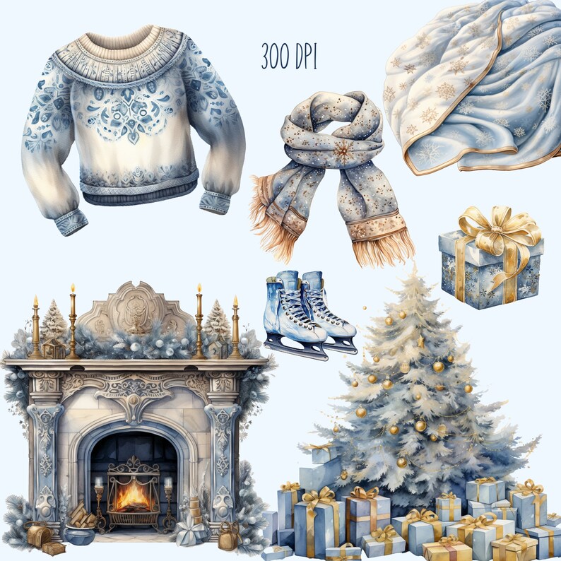 Cozy Winter Clipart Bundle, Christmas Png, Watercolor Sweater ...