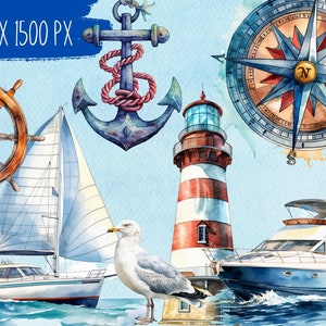 Summer Vacation Clipart Bundle, Sailing Clip Art, Marine Holiday Trip ...