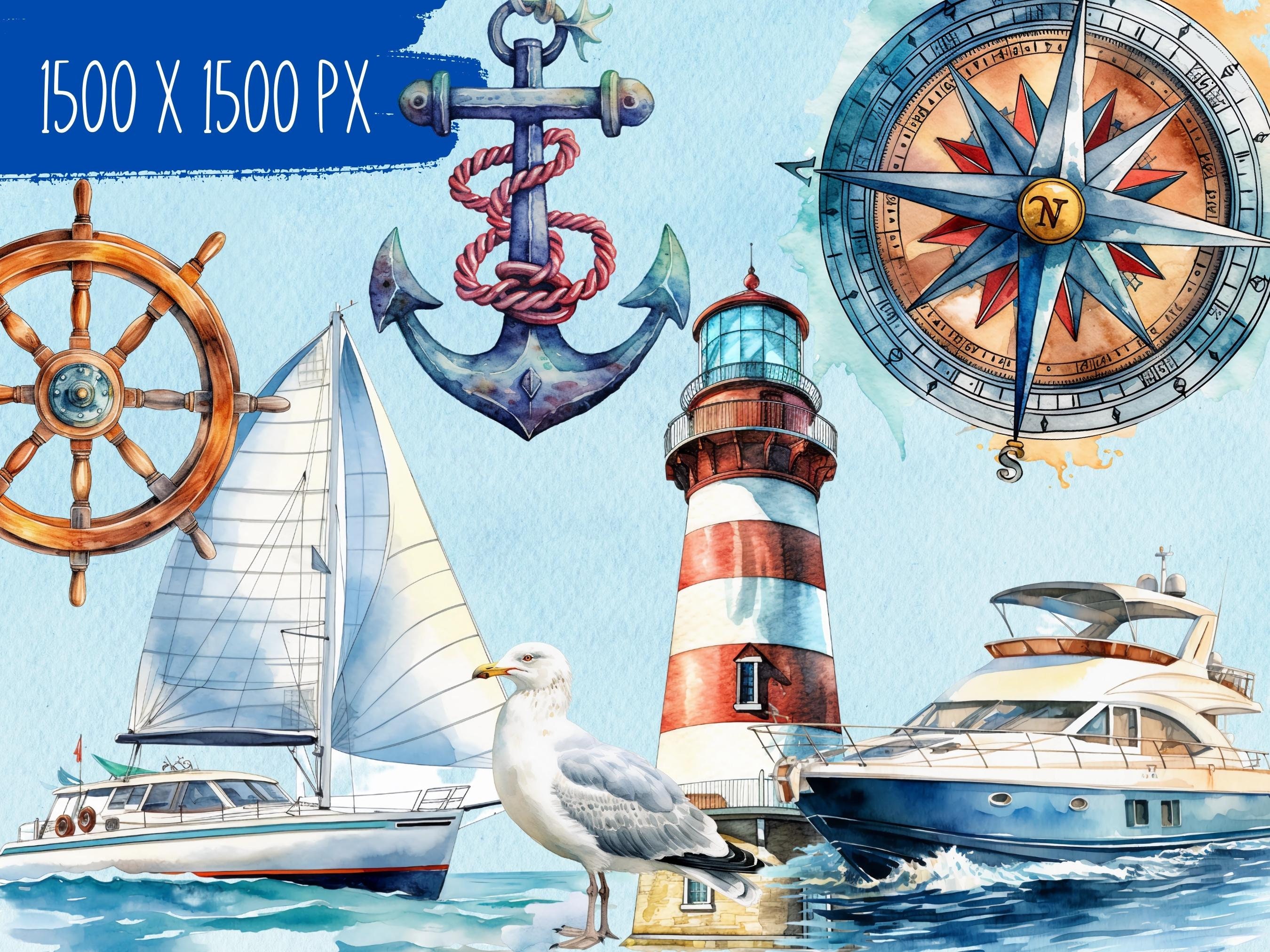 Summer Vacation Clipart Bundle, Sailing Clip Art, Marine Holiday Trip ...