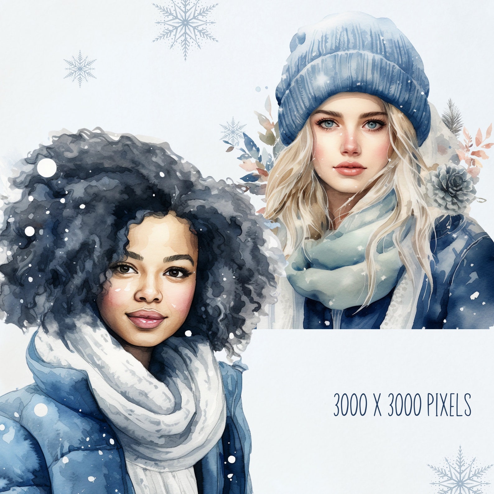 Winter Girl Clipart Bundle, Watercolor Cozy Holiday Png, Xmas Sweater ...