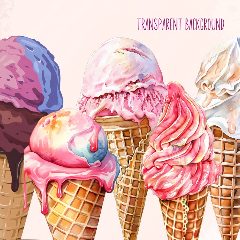 Ice Cream PNG Clipart, Summer Dessert Bundle, Watercolor Sweets Set ...