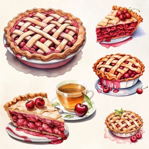 Cherry Pie Clipart Bundle, Watercolor Fall Png, Autumn Desserts ...