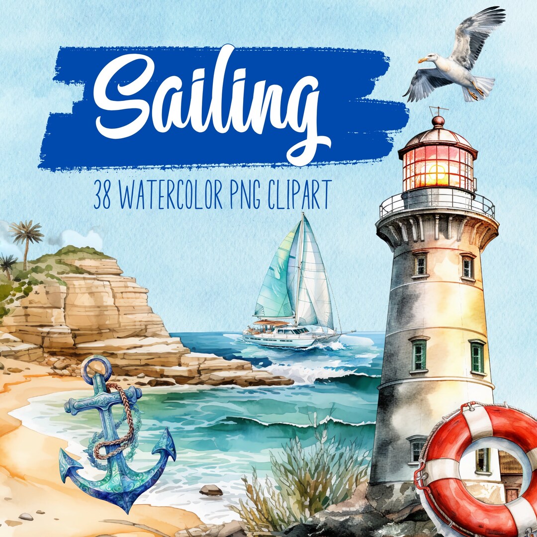 Summer Vacation Clipart Bundle, Sailing Clip Art, Marine Holiday Trip ...