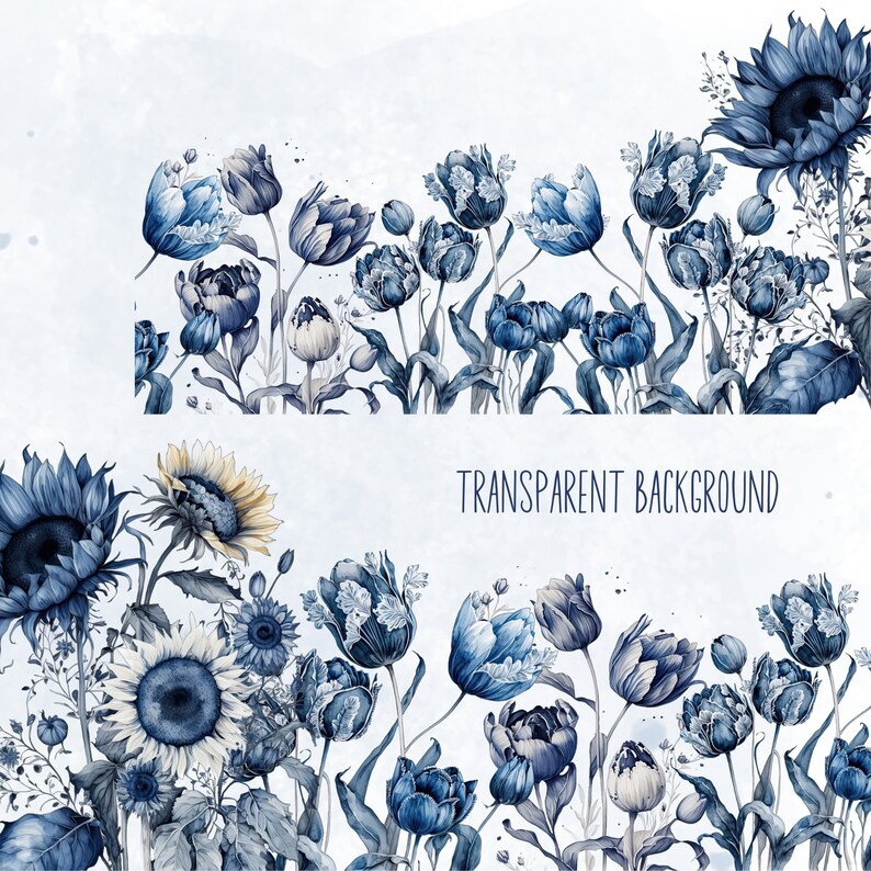 Dusty Blue Floral Border, Watercolor Flowers Borders, Flowered Png ...