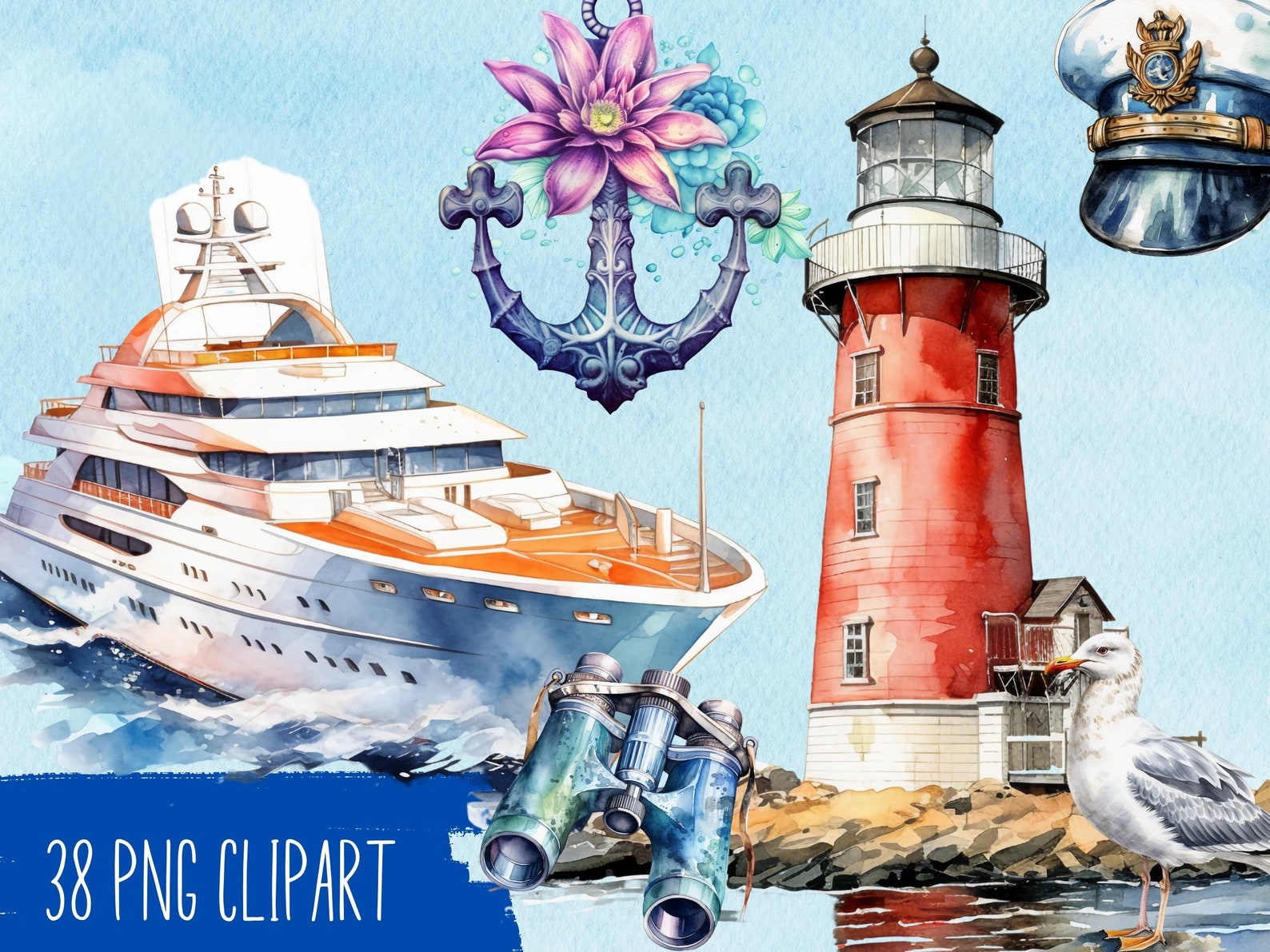 Summer Vacation Clipart Bundle, Sailing Clip Art, Marine Holiday Trip ...