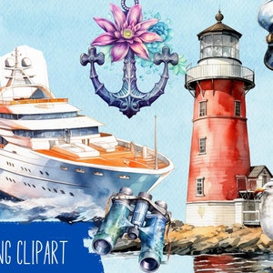 Summer Vacation Clipart Bundle, Sailing Clip Art, Marine Holiday Trip ...