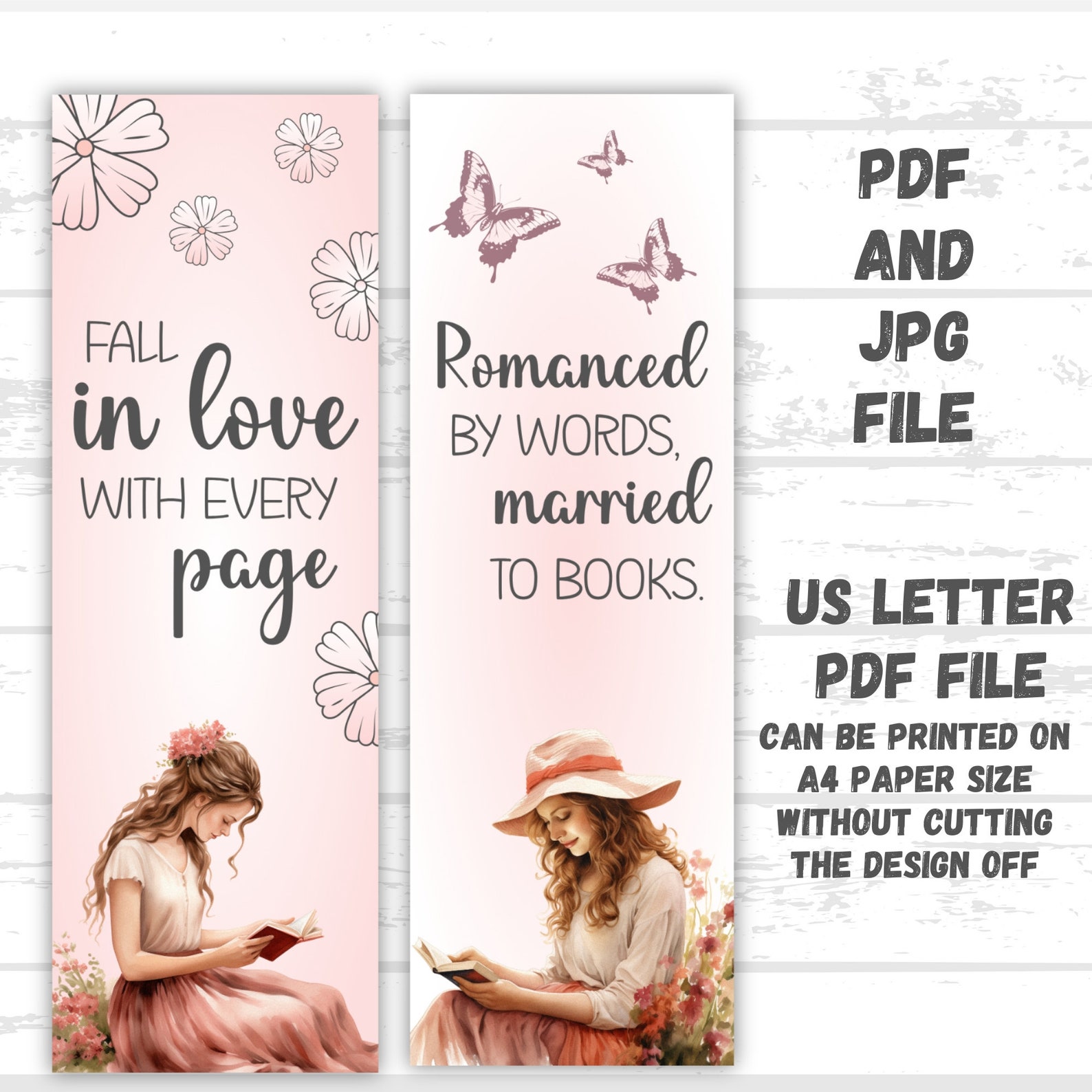 Printable Love Reading Bookmarks, Digital Bookmark Set, Download Gift ...