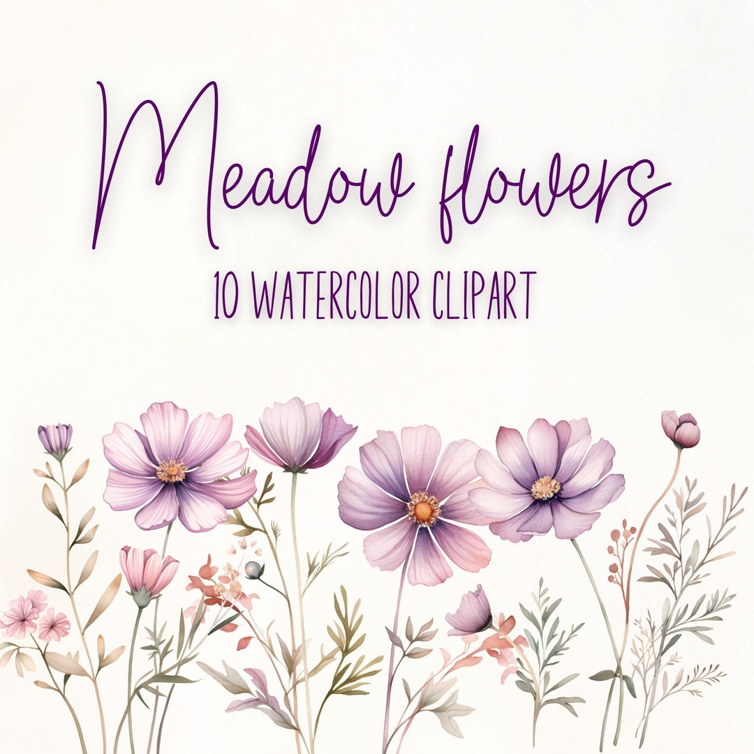 Watercolor Meadow Wildflower Clipart, Botanical Wild Flower Set, Pastel ...