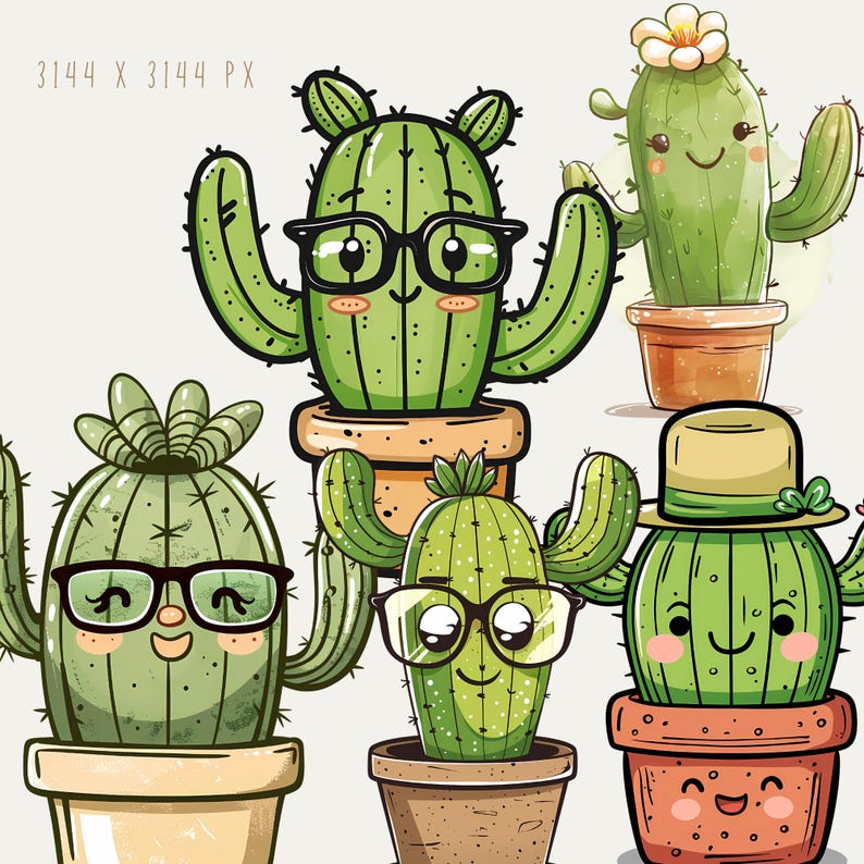 Kawaii Cactus Clipart, Succulent PNG, Cute Desert Plant Clips, Potted ...