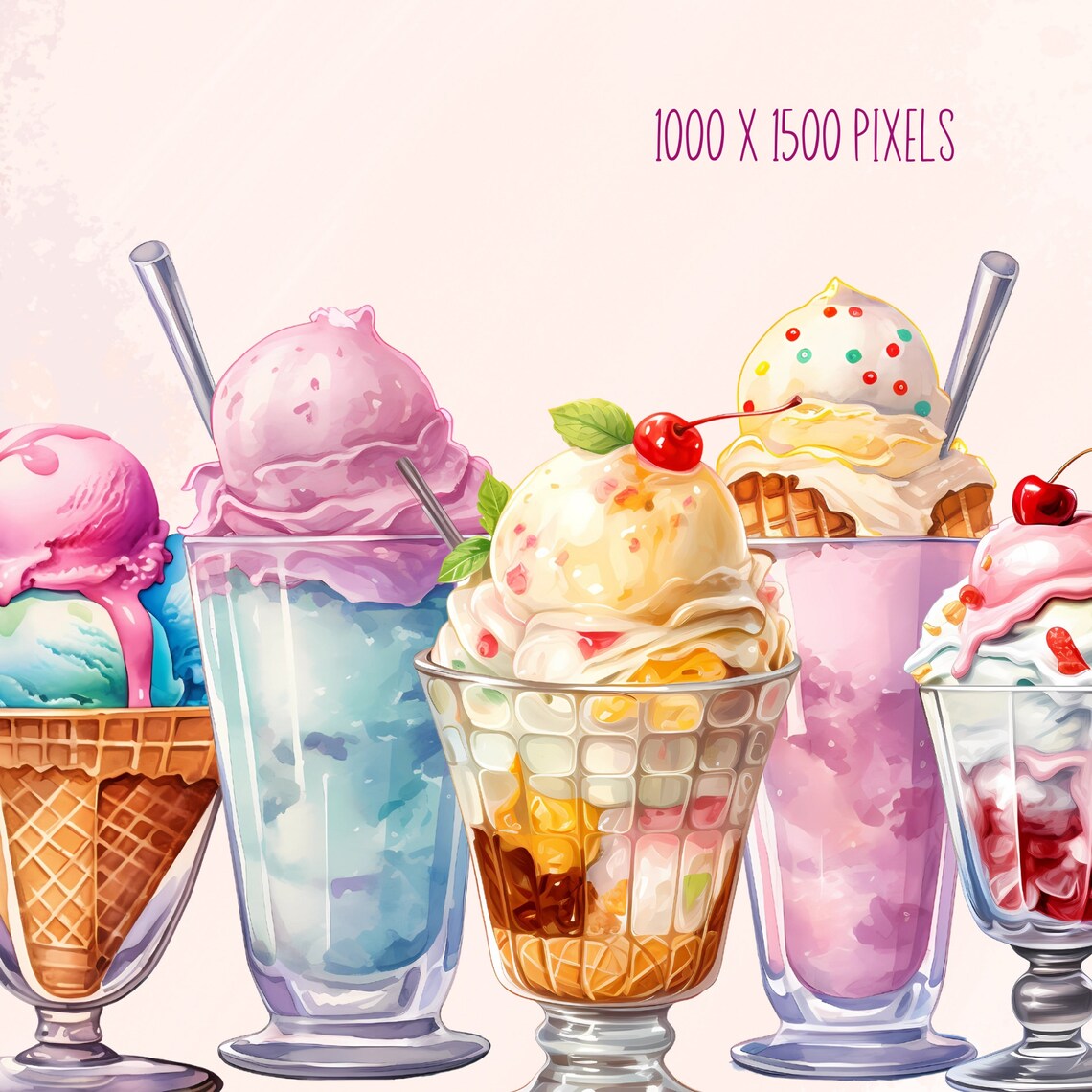 Ice Cream PNG Clipart, Summer Dessert Bundle, Watercolor Sweets Set ...