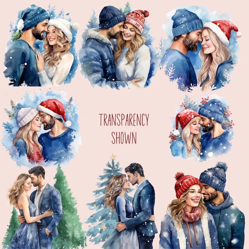 Watercolor Christmas Couple Clipart, Cozy Winter Love Bundle, Lovers ...