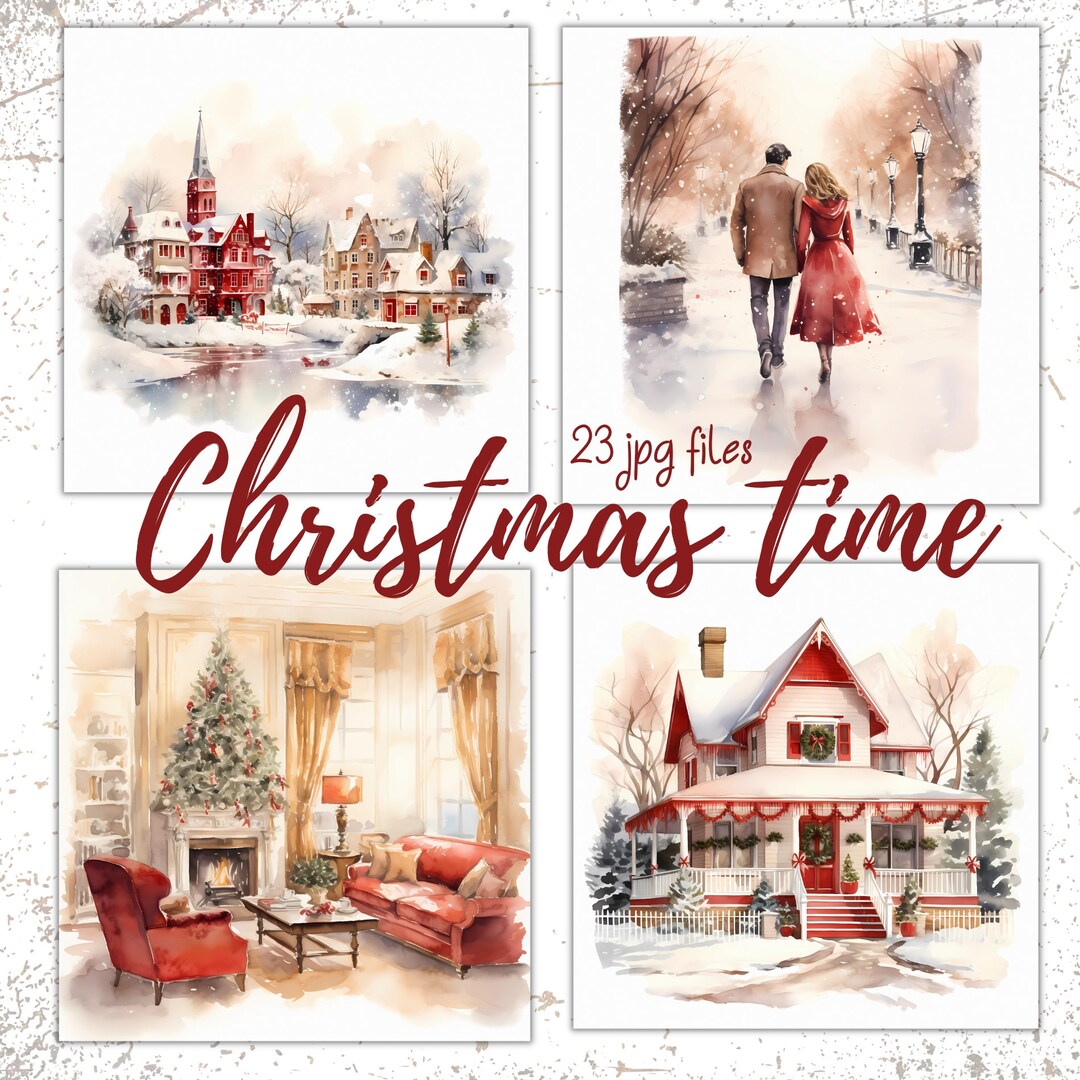 Downloadable Watercolor Christmas Background, Cozy Winter Scenery ...