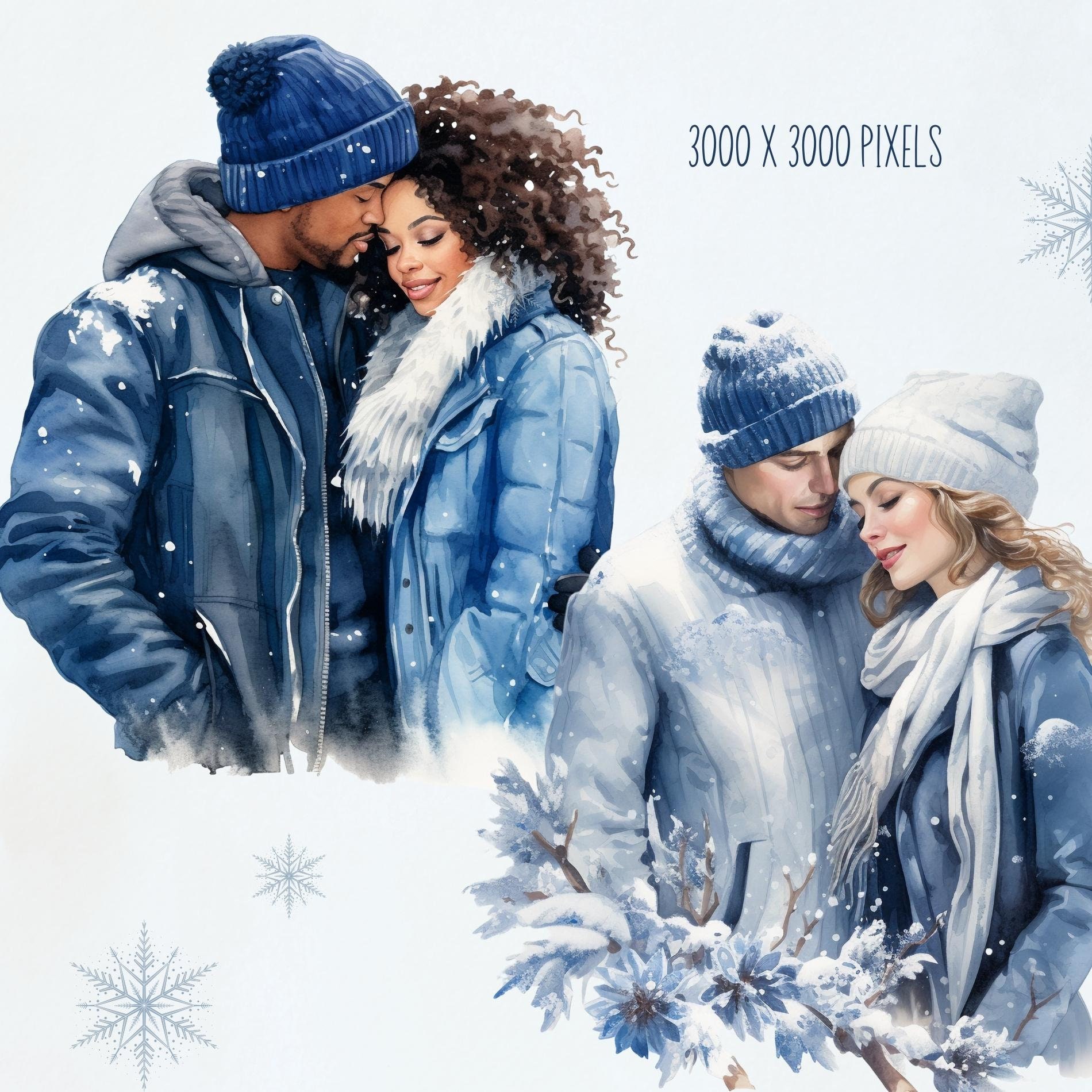 Watercolor Winter Couple Clipart, Lovers Png, Love People Bundle ...