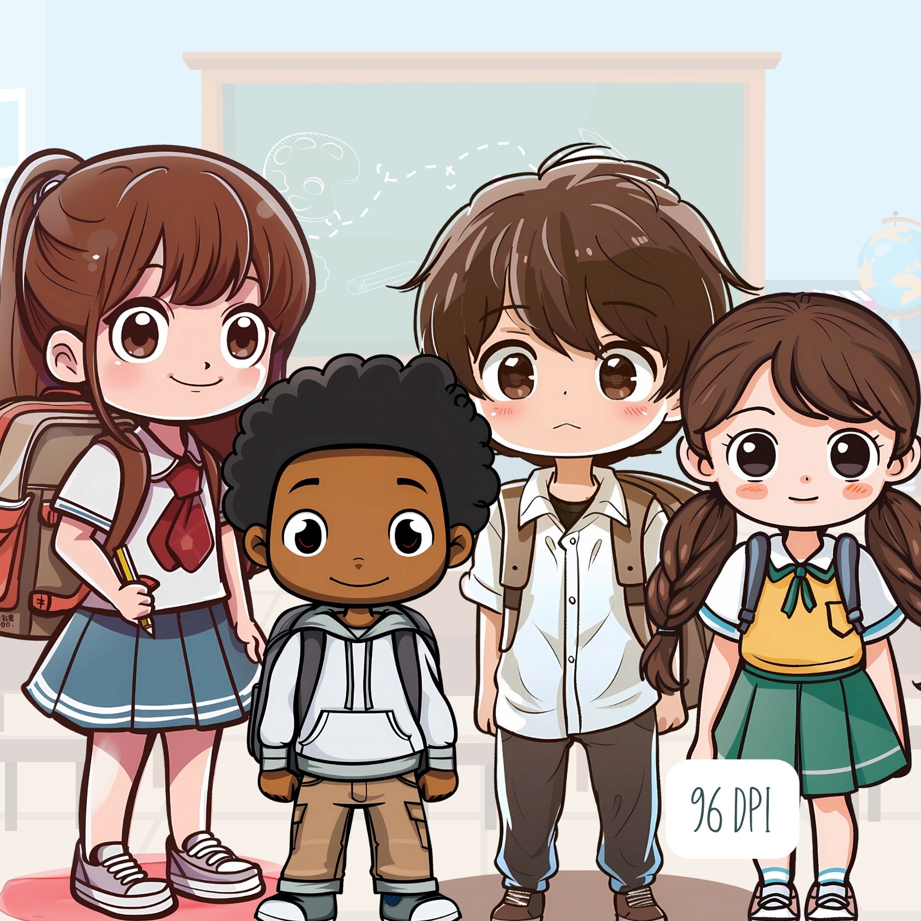 Kawaii Students PNG Clipart, Back to School Bundle, Cartoon Pupils ...