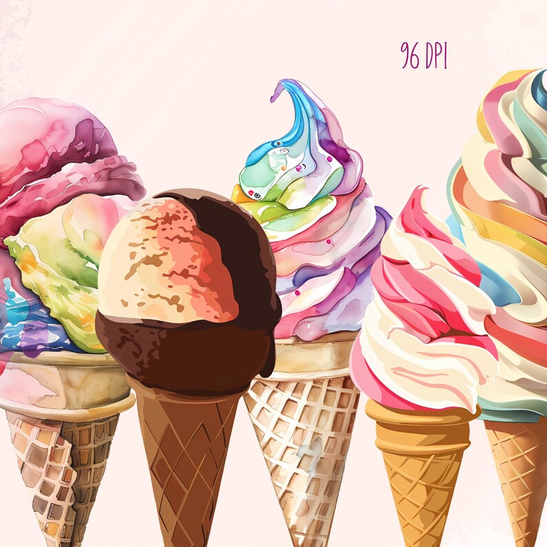 Ice Cream PNG Clipart, Summer Dessert Bundle, Watercolor Sweets Set ...
