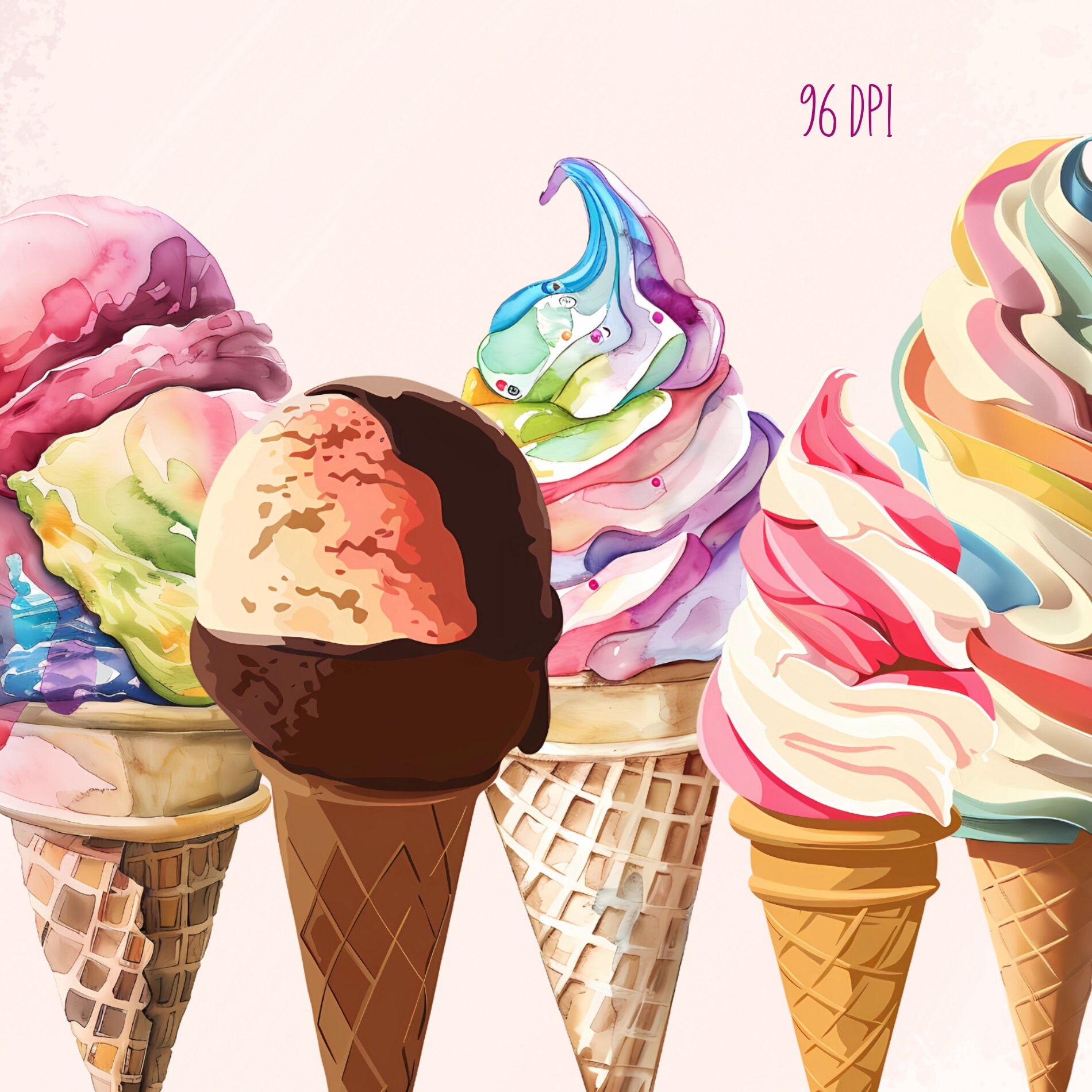 Ice Cream PNG Clipart, Summer Dessert Bundle, Watercolor Sweets Set ...