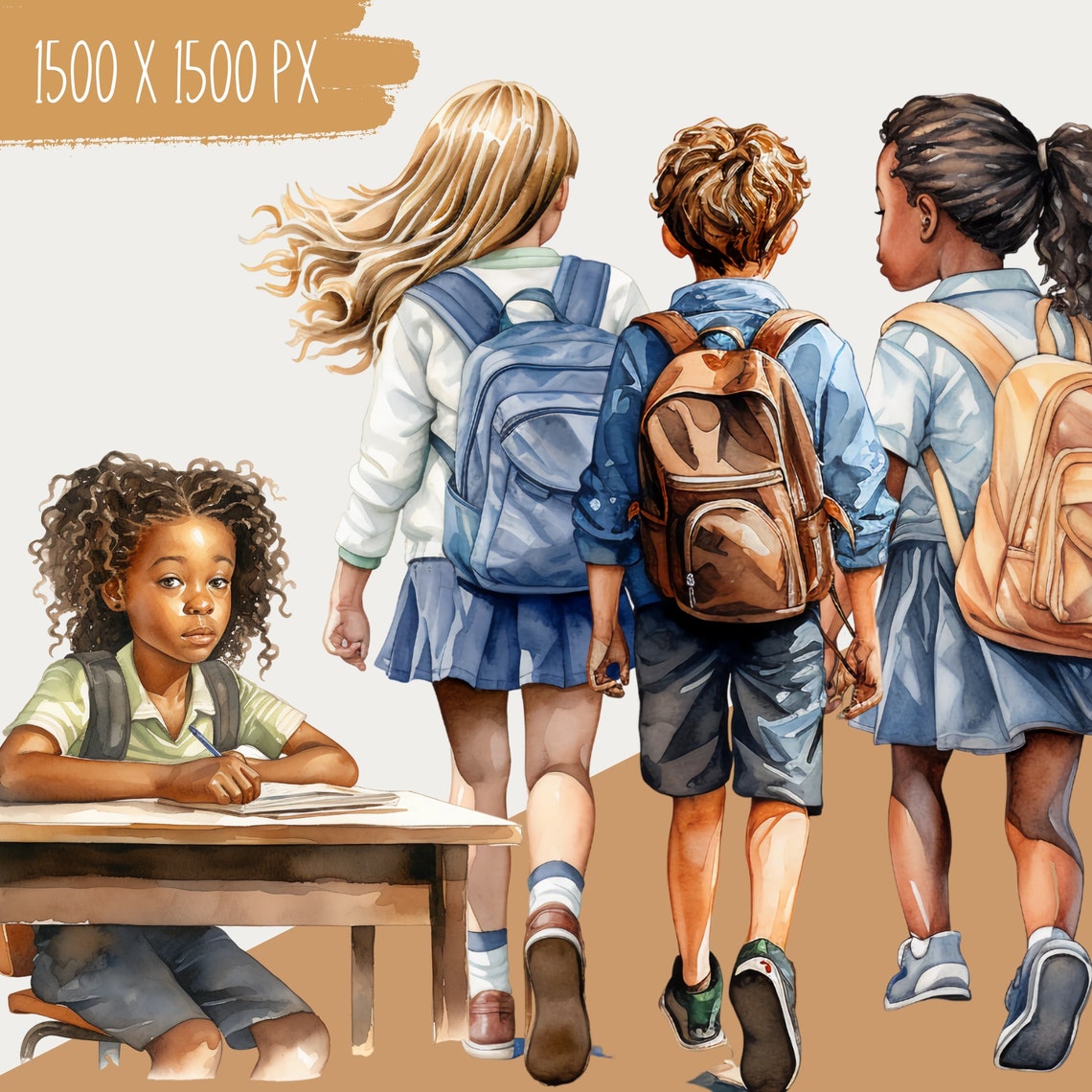 Back to School Clipart, Students Png Bundle, Watercolor Fall Classroom ...