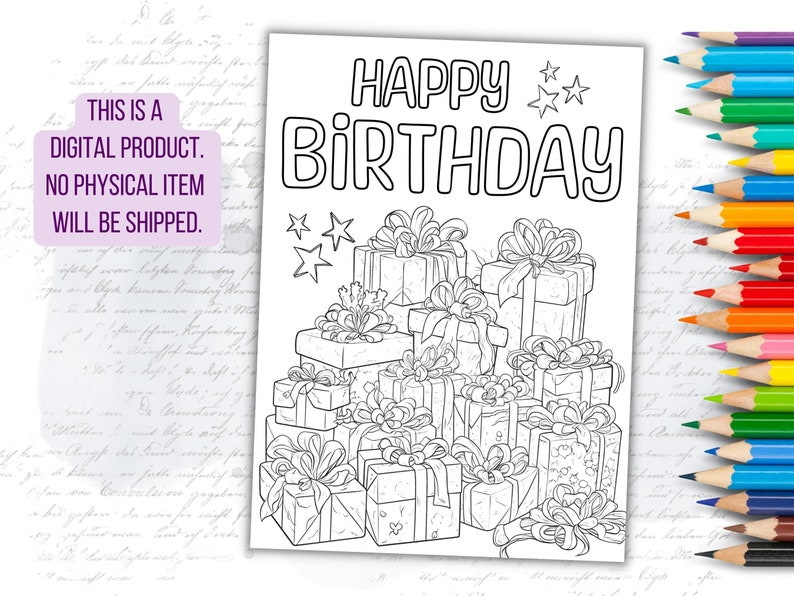 Printable Coloring Birthday Card, DIY Card for Kids, Black and White ...