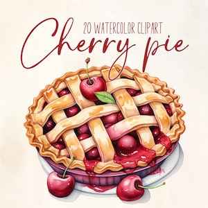 Cherry Pie Clipart Bundle, Watercolor Fall Png, Autumn Desserts ...