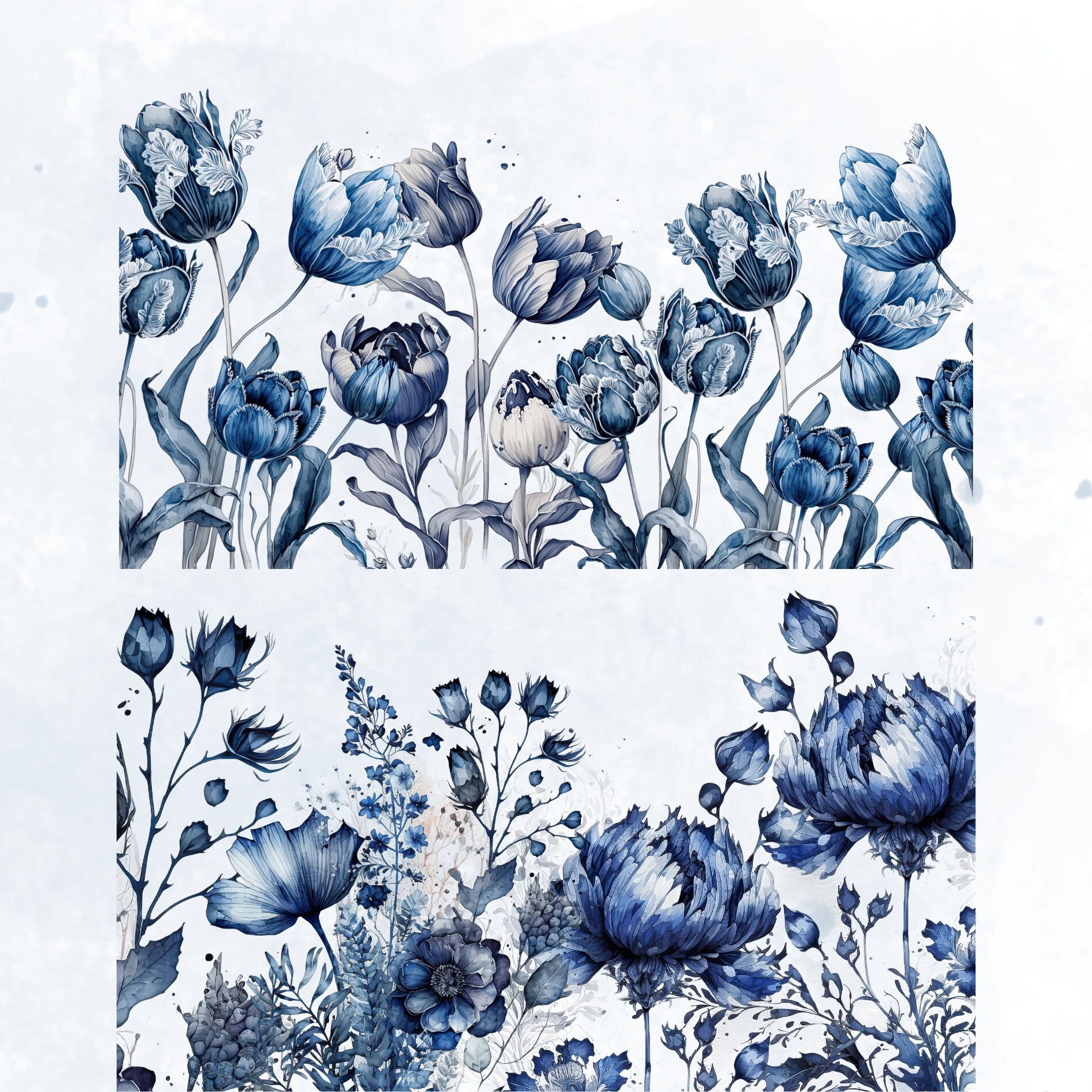 Dusty Blue Floral Border, Watercolor Flowers Borders, Flowered Png ...
