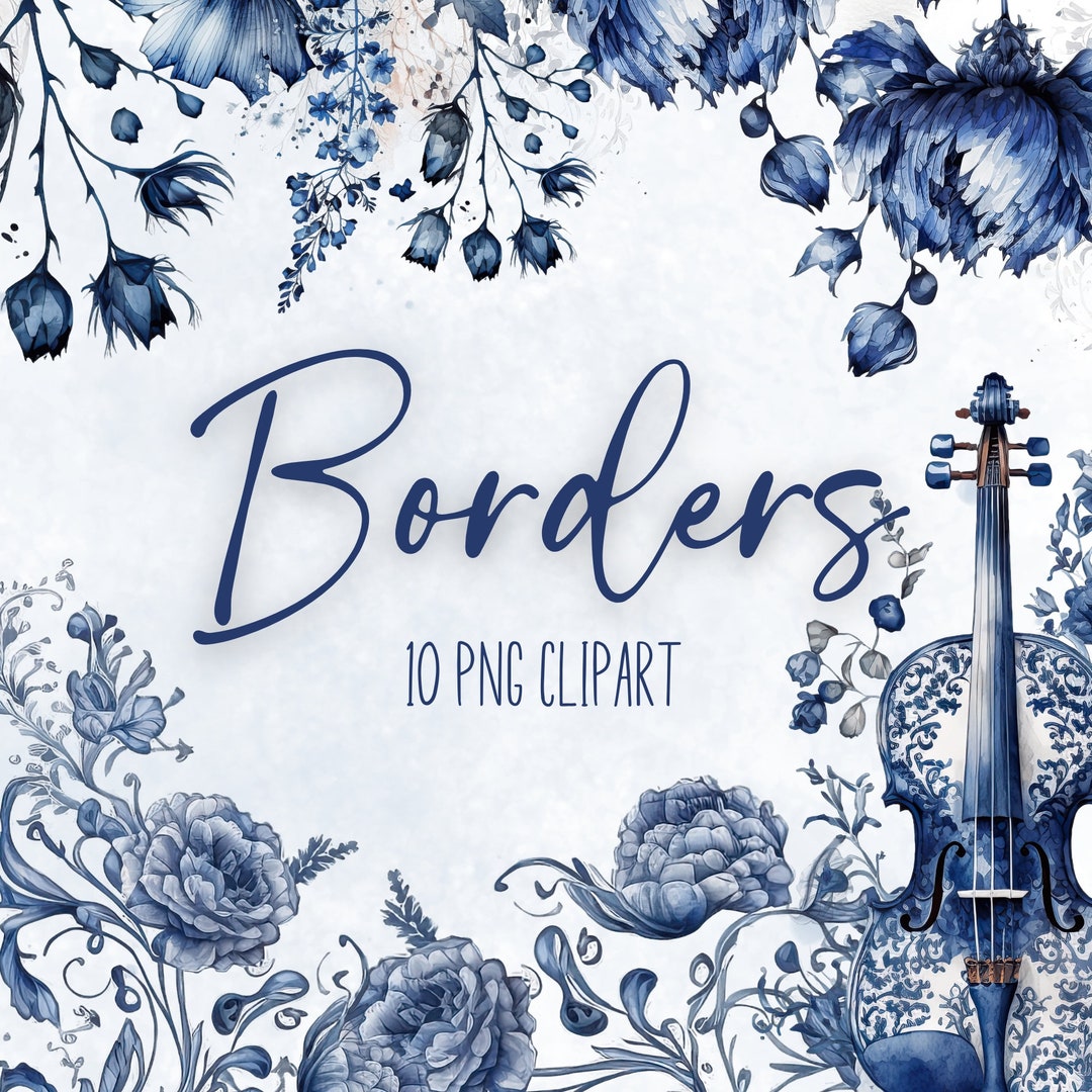 Dusty Blue Floral Border, Watercolor Flowers Borders, Flowered Png ...