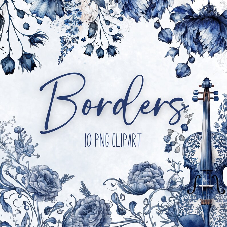 Dusty Blue Floral Border, Watercolor Flowers Borders, Flowered Png ...