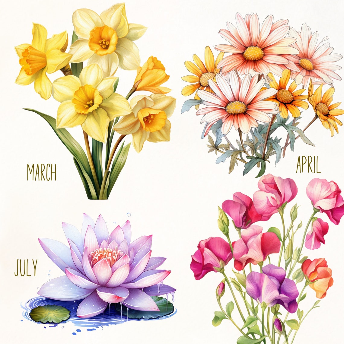 Birth Flower Clipart Bundle Birthflower Png Birthmonth - Etsy