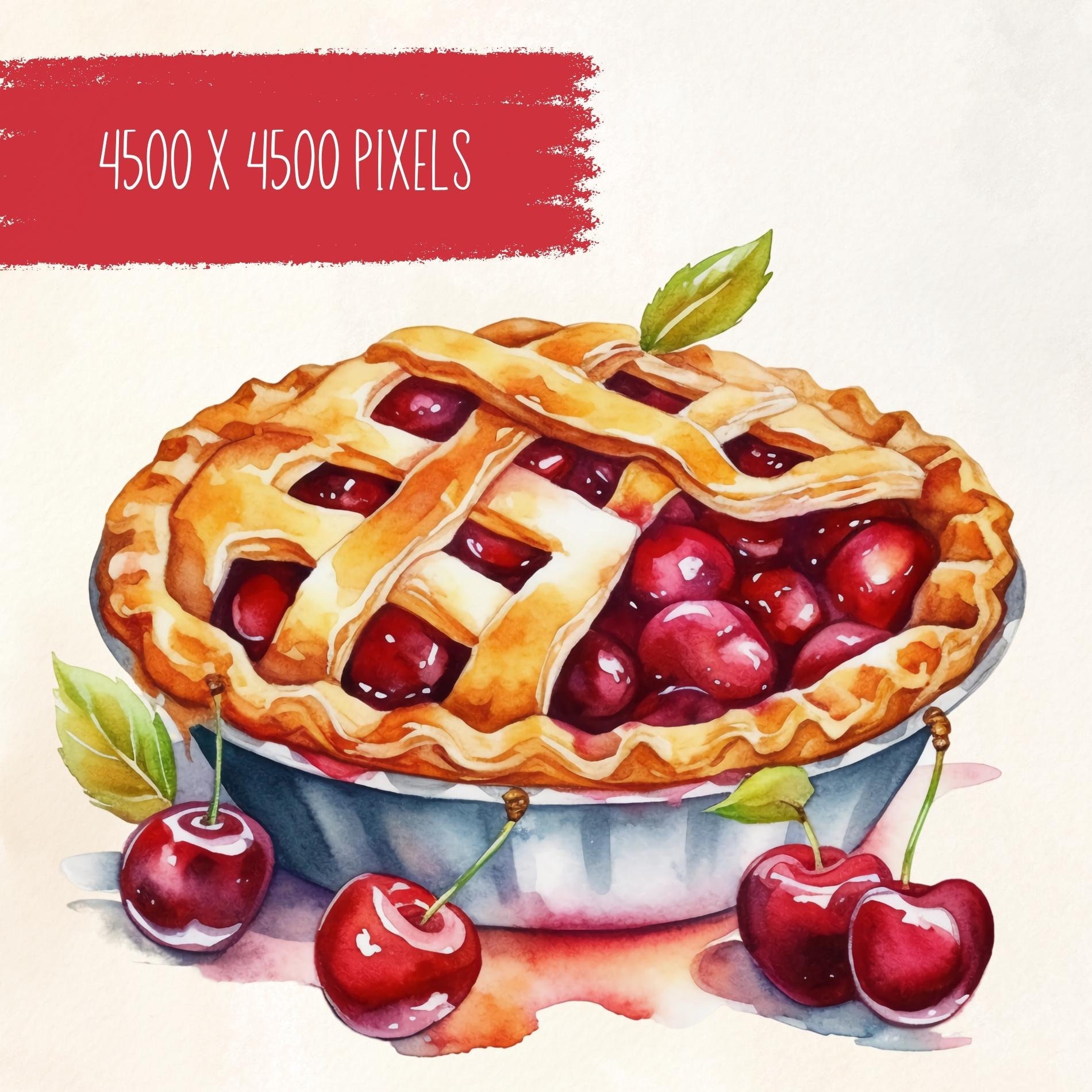 Cherry Pie Clipart Bundle, Watercolor Fall Graphics, Autumn Desserts ...