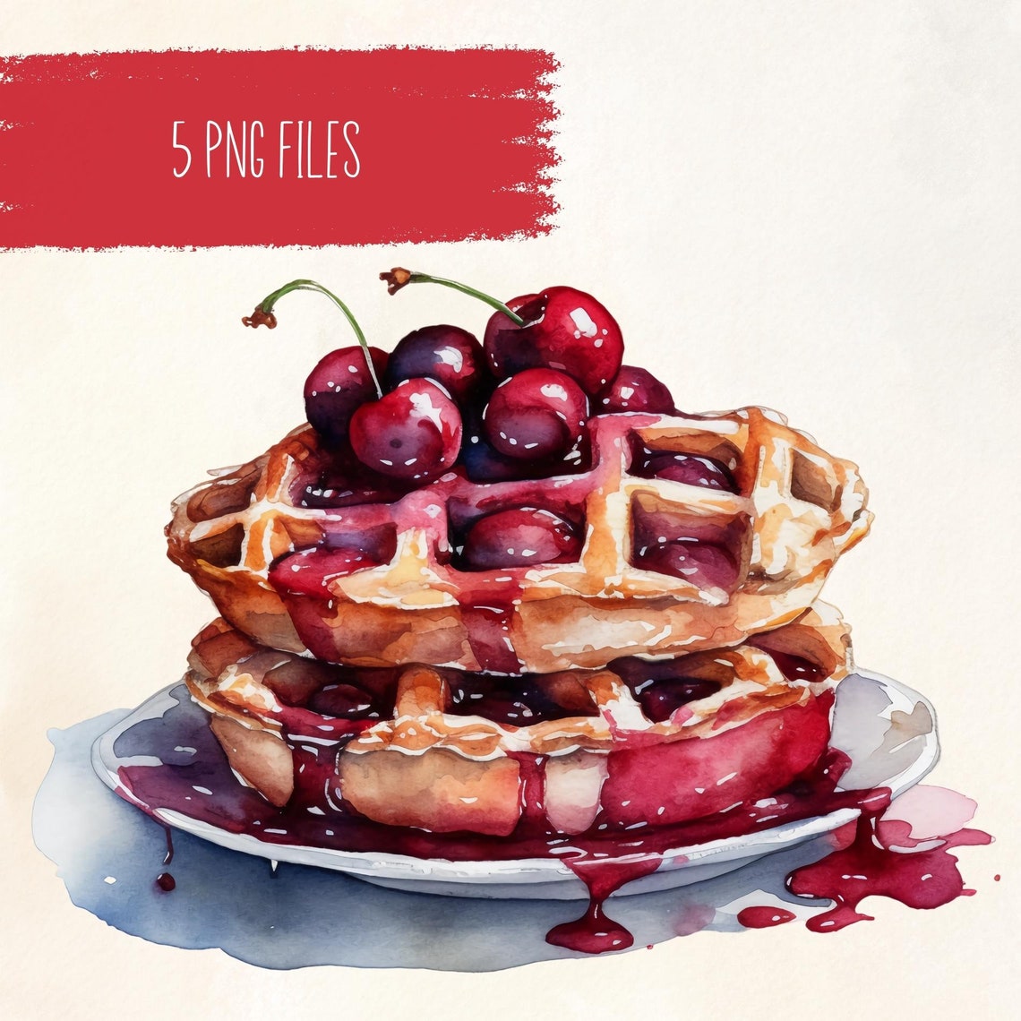 Cherry Pie Clipart Bundle, Watercolor Fall Graphics, Autumn Desserts ...