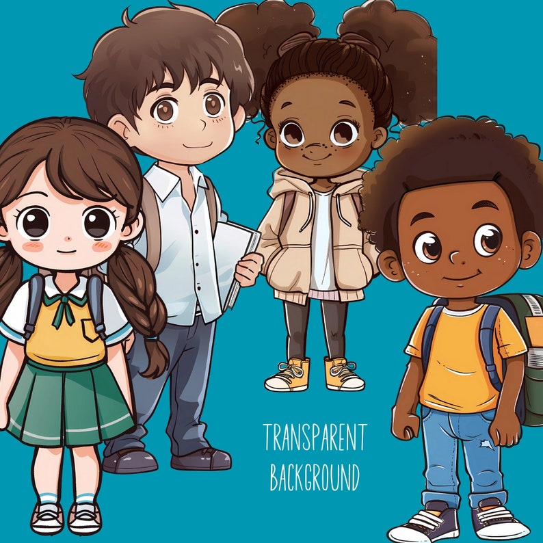 Kawaii Students PNG Clipart, Back to School Bundle, Cartoon Pupils ...