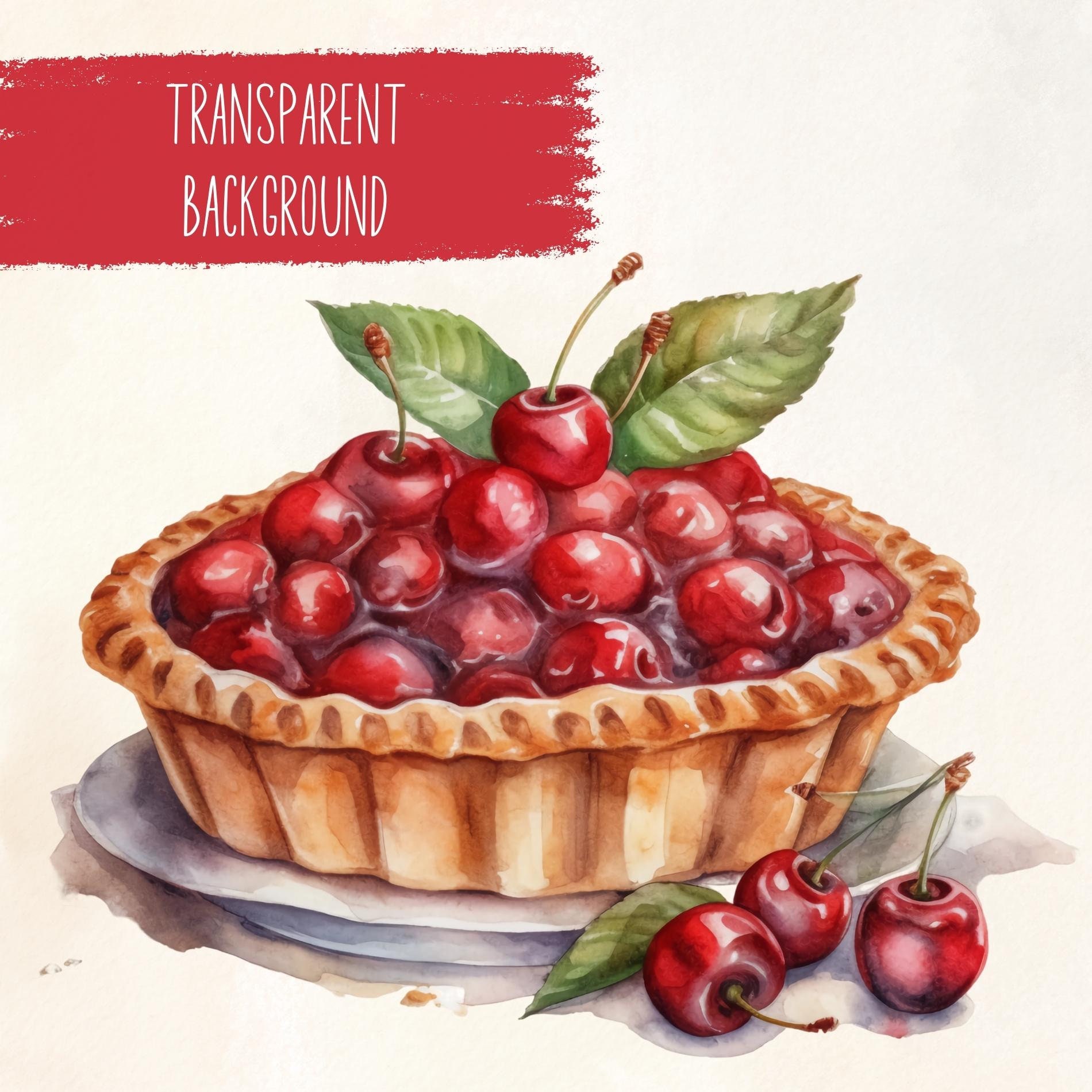 Cherry Pie Clipart Bundle, Watercolor Fall Graphics, Autumn Desserts ...