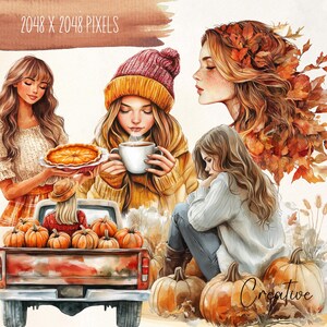 Cozy Fall Clipart, Autumn Girl PNG Bundle, Watercolor Pumpkin Season ...