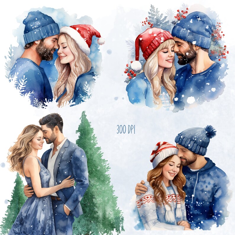 Watercolor Christmas Couple Clipart, Cozy Winter Love Bundle, Lovers ...