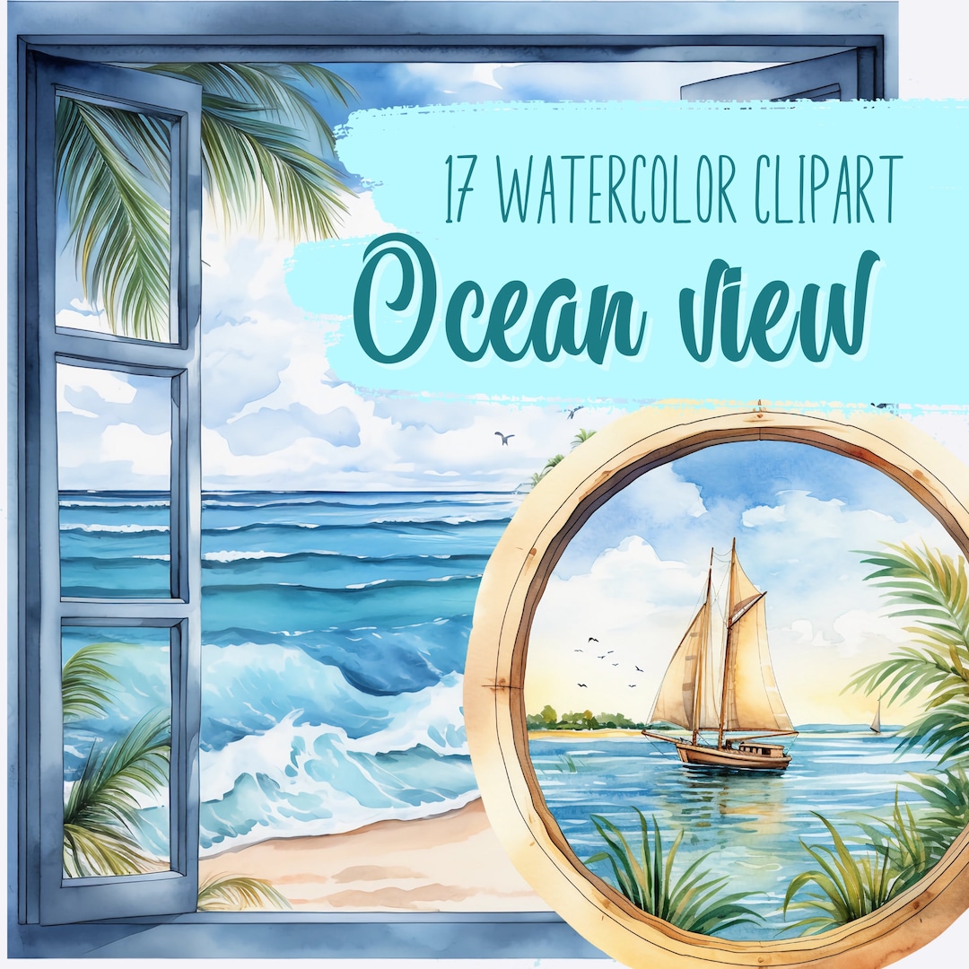 Summer Vacation Clipart Bundle, Watercolor Beach Landscape PNG ...