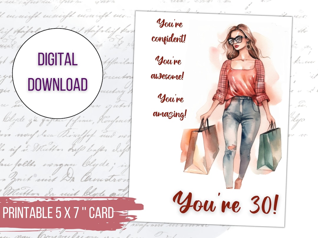 Printable 30th Birthday Card for Her 30th Birhday Card for a - Etsy