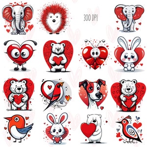 Valentines Day Clipart Bundle, Love Animals Png Illustration, Cute ...
