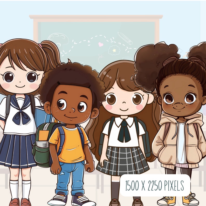 Kawaii Students PNG Clipart, Back to School Bundle, Cartoon Pupils ...