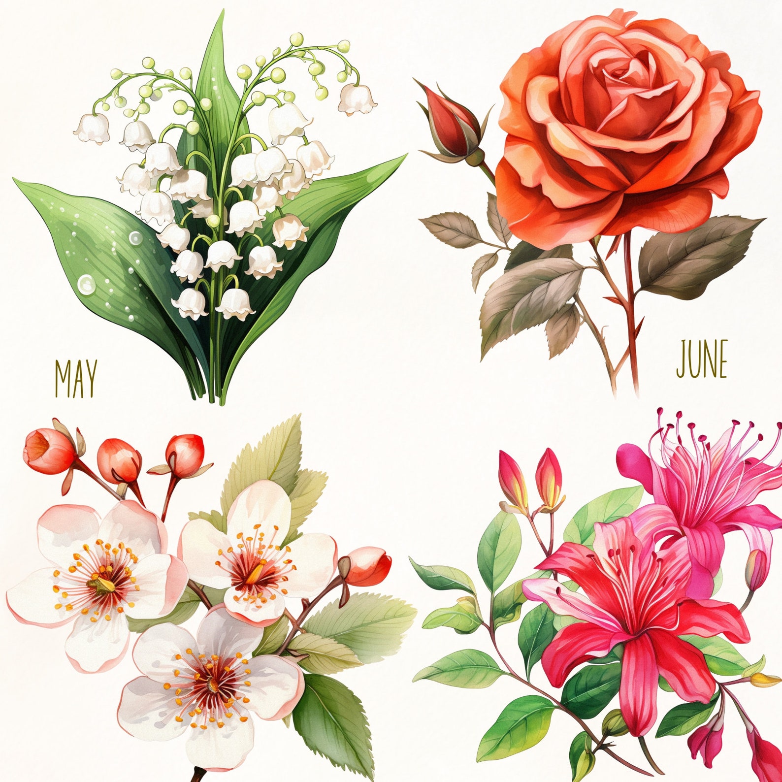 Birth Flower Clipart Bundle, Birthflower Png, Birthmonth Flowers Clip ...