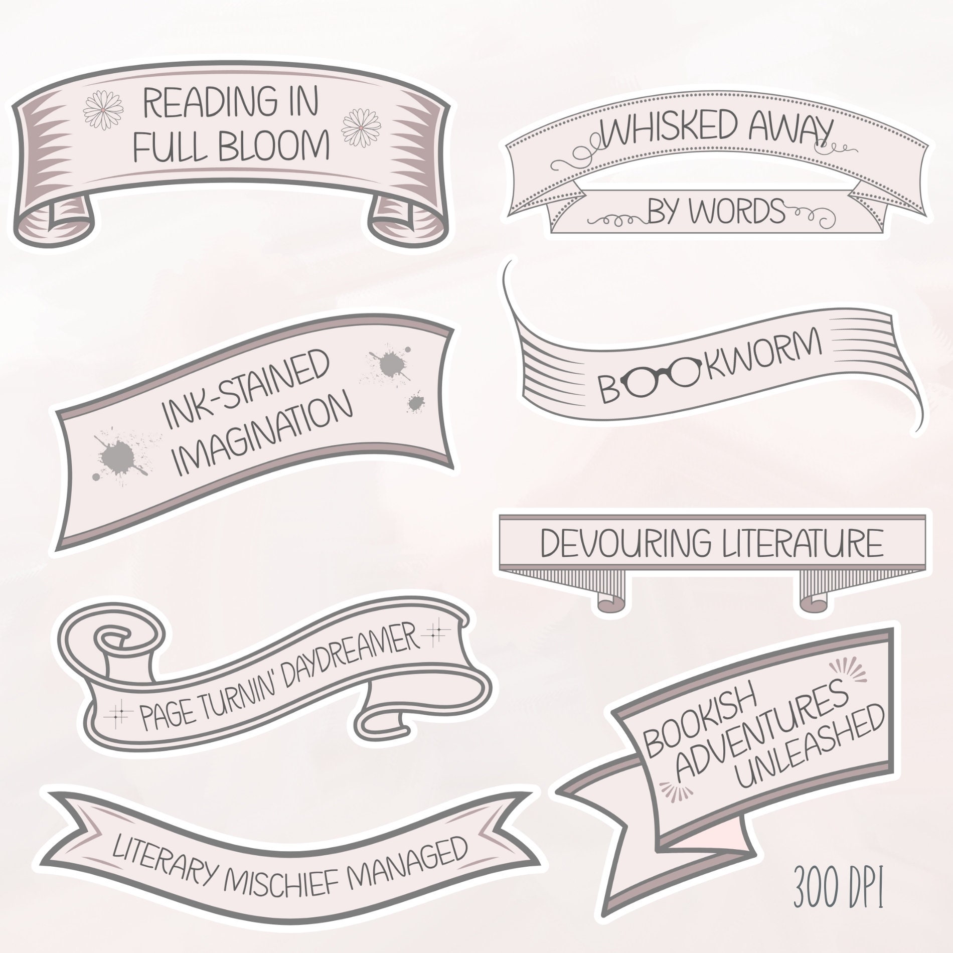 Bookish Banner PNG Stickers, Digital Reading Planner Quotes, Books ...