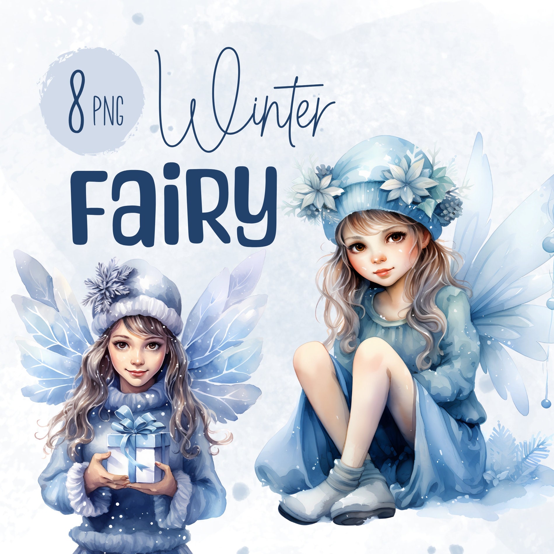 Watercolor Winter Fairy Clipart, Fantasy Nature Girl, Aquarell Woman ...
